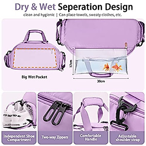 FIORETTO 30L Sports Gym Duffle Bag with Wet Pocket & Shoe Compartment, Water Repellent Weekender Hospital Overnight Bag for Women, Sports Holdall Backpack