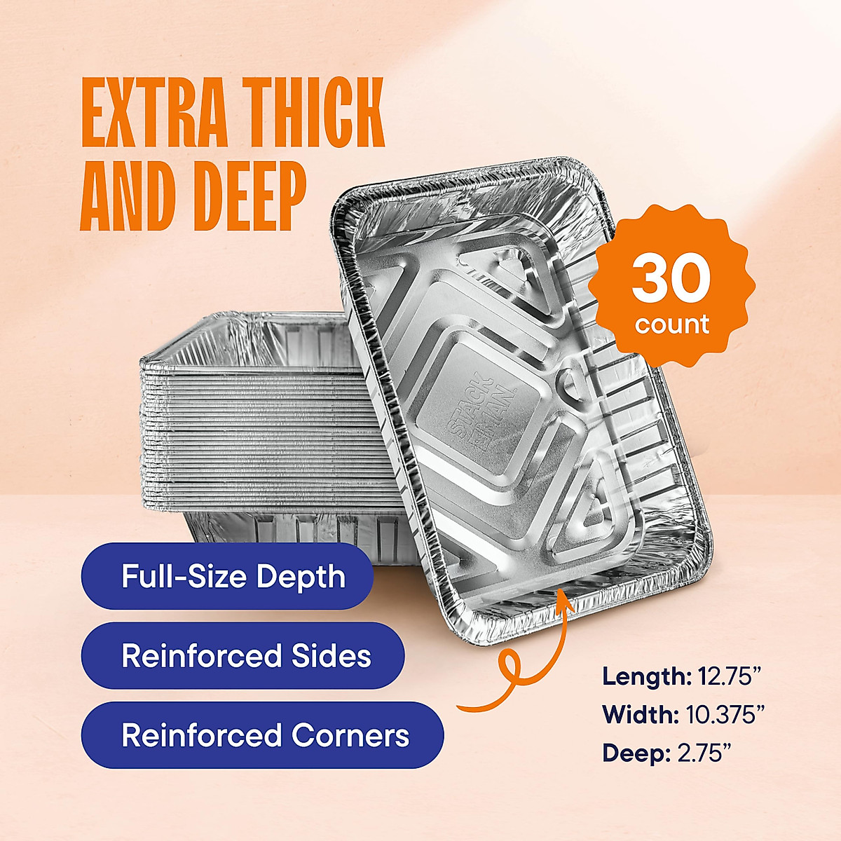 Aluminum Pans 9x13 Disposable Foil Pans [30-Pack] Heavy-Duty Baking Pans, Half-Size Deep Steam Table Pans - Tin Foil Pans Great for Cooking, Baking, Heating, Storing, Food Prepping by Stack Man