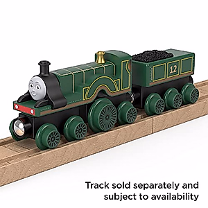 Thomas & Friends Wooden Railway Toy Train Emily Push-Along Wood Engine & Coal Car For Toddlers & Preschool Kids Ages 2+ Years