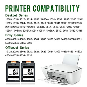 Valinkso 61XL Ink Black High Yield Replacement for HP Ink 61 61XL Work with HP Envy 4500 5530 5534 5535 Deskjet 2540 2541 1000 1010 1510 3050 OfficeJet 4630 4635 Printer (61XL Black Ink,2 Black)