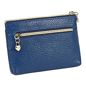 Women's Genuine Leather Coin Purse Zipper Pocket Size Pouch Change Wallet, Royal Blue