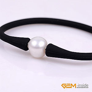 GEM-Inside Big 11mm Real Pearl Bridesmaid Black Mood Stackable Silicone Rubber Stretch Freshwater Cultured Pearl Jewelry Bracelets for women 7"