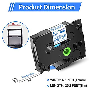 USUPERINK 1PK Compatible for Brother P-Touch Label Maker Tape TZe-233 TZ-233 TZe233 TZ233 Blue on White 12mm 1/2 inch 0.47'' x 26.2ft Laminated TZe TZ Label Tape for PT-D210 D400 D600 H100 H110