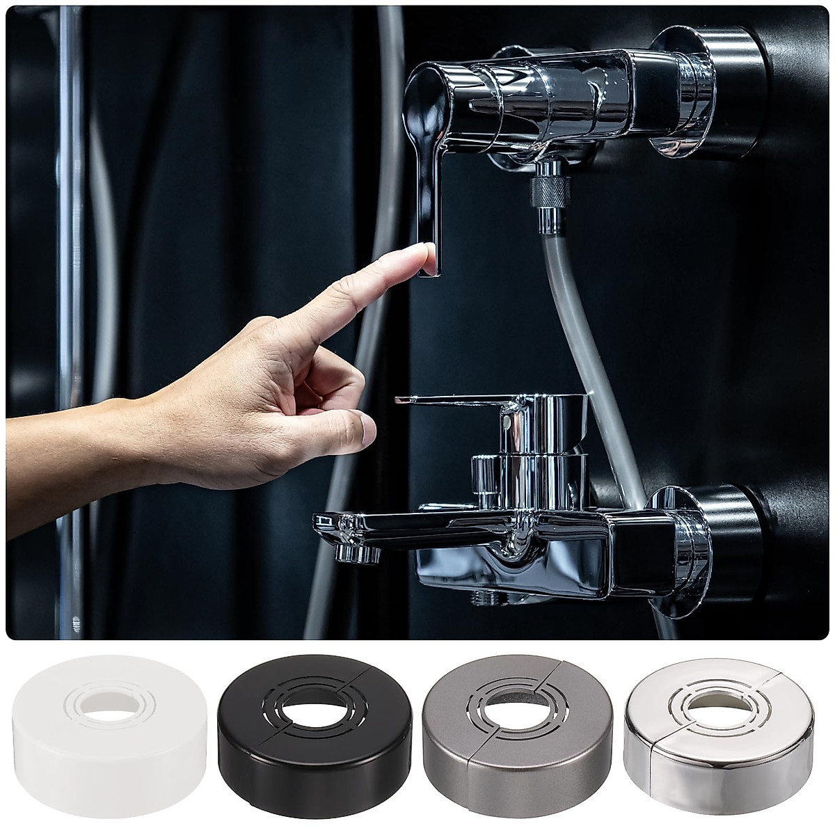 uxcell 4pcs Shower Arm Flange 70mm/2.8" OD Escutcheon Plate ABS Round Plumbing Cover Plates for 20mm/0.8" Dia Water Pipe Faucet Decoration, Silver Tone