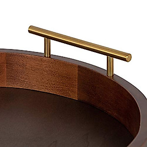 Kate And Laurel Lipton Modern Round Tray, 18", Dark Walnut and Gold, Decorative Accent Tray for Storage and Display