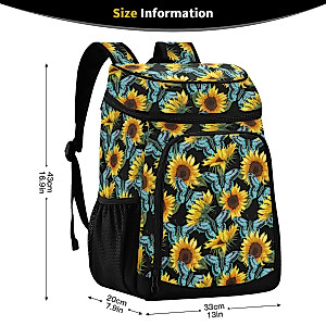 Sunflower Butterflies Cooler Backpack Leakproof Backpack Cooler Insulated Lunch Cooler Bag 30 Cans Camping Coolers for Beach Grocery Shopping Fishing