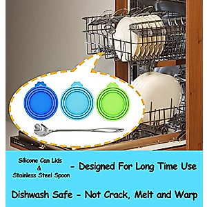 Comtim Pet Food Can Lids, Silicone Can Lids Covers for Dog and Cat Food, Universal Size Fits All Standard Size Dog and Cat Can Tops (3 Pack & Spoon, Multi-Colored)