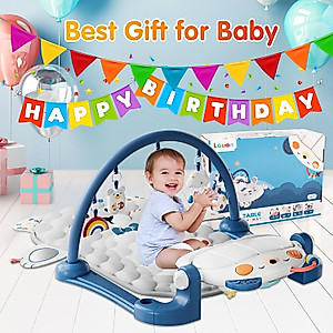 Lauon Baby Play Gym Mat, Bear Shaped 500,000 Tolerance Kick and Double Side Piano Thicken Activity Mat w 5 Detachable Toys, Tummy Time Mat Promote Motor Skills & Sensory Development Mat for Newborn