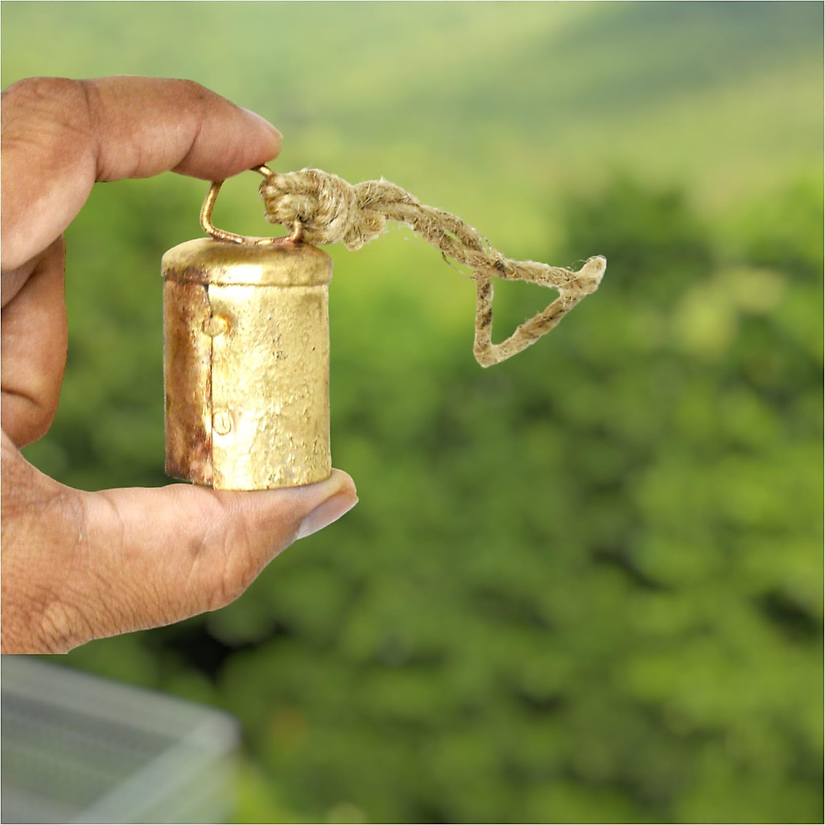 Set of 6 Vintage Antique Hanging Bells - Rustic Metal Handmade Lucky Cow Tin Tree Decoration with Rope - Perfect for Christmas or any Celebration