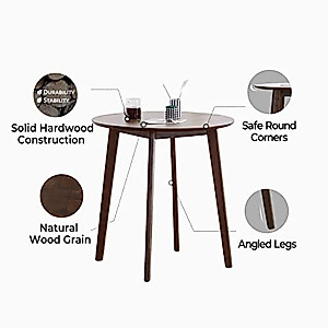 Livinia Canberra 27.6" Round Wooden Dining Table/Small Mid Century Modern Malaysian Oak Kitchen Table (Walnut)