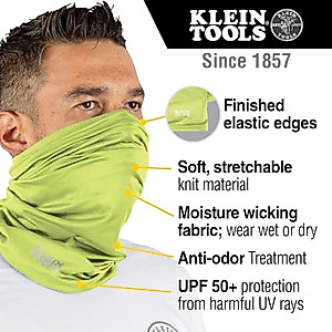 Klein Tools 60465 Cooling Band for Neck and Face with Evaporative Performance Knit Fabric, Cools Instantly When Wet, UPF 50 Protection, Yellow