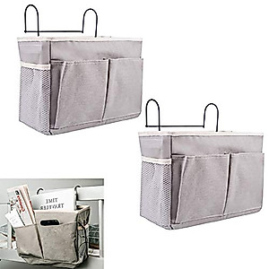 KonHaovF 2Pack Bedside Organizer Caddy Hanging with Hook, Bed Storage Pocket for Dorm Kids Room Top Bunk Bed Loft Bed, Bedside Storage for Phone Remote Control Laptop Books (Grey)