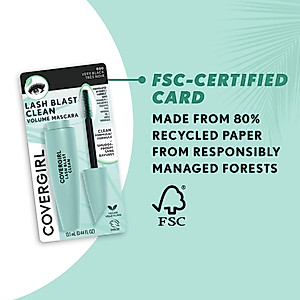 CoverGirl Lash Blast Clean Volume Waterproof Mascara, Vegan Formula, Volumizing, Smudge-Proof, Cruelty Free, Very Black, 1 Count