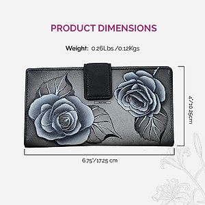 Anna by Anuschka Women’s Hand-Painted Genuine Leather Two Fold Wallet - Romantic Rose Black