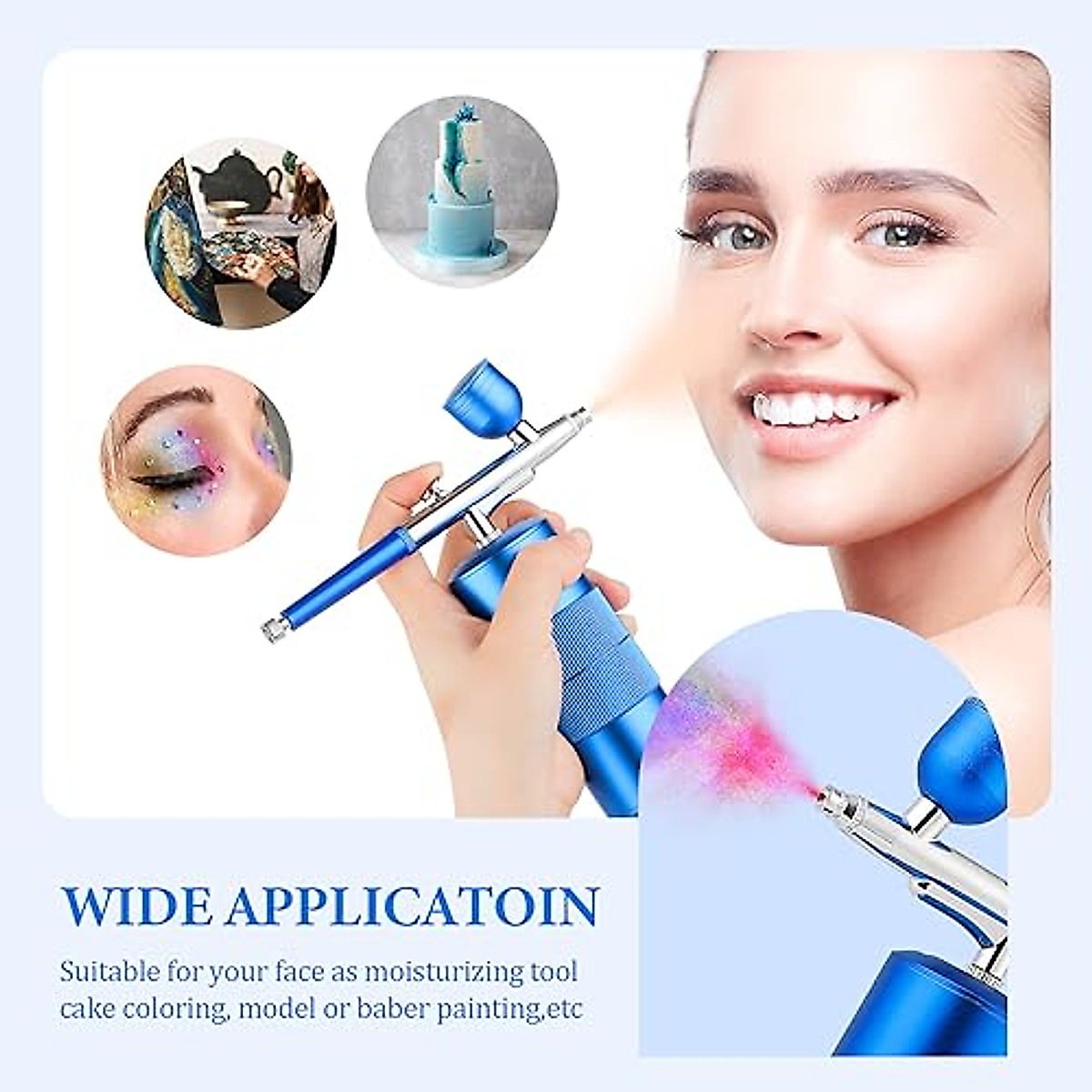 Airbrush Kit Machine with Compressor, Rechargeable Handheld Airbrush, Professional Cordless Air Brush Portable for Nail Art, Makeup, Barber, Cake Decor, Painting (Blue)