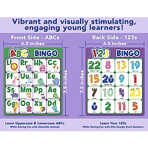 Party Hearty Alphabet and Number, ABC and 123 Bingo Board Game for Kindergarten and Preschool Kids Learn to Read Fun 2 Versions for Ages 4 and Up (Animal Edition)