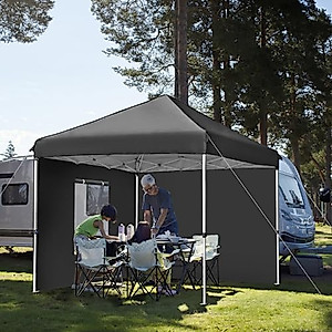 CAJECUS 10'x10' Pop Up Canopy Tent with 4 Sidewalls, Ez Pop Up Outdoor Canopy,Waterproof Commercial Tent with 3 Adjustable Height, Carry Bag,4 Sand Bags,4 Ropes and 8 Stakes(10FTx10FT,Black)