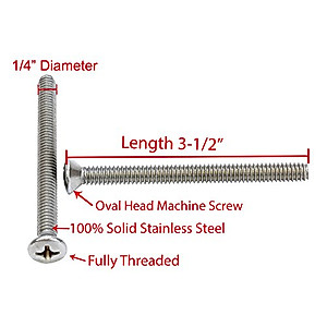 Bolt Dropper 1/4''-20 X 3-1/2'' Stainless Steel Head Machine Screw - Phillips Oval Wood Screws - Corrosion Resistant, Heavy Duty Furniture Screw - Great for Both Indoor and Outdoor Use (25 pc)