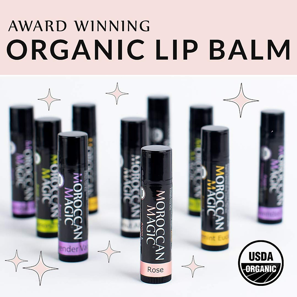 Organic Moroccan Magic Lip Balm 3 Pack | Original Unscented Lip Balm Set | Chapsticks for Dry Lips | Made with Natural Argan, Essential Oils Lip Moisturizer and Vitamin E | Smooth Application