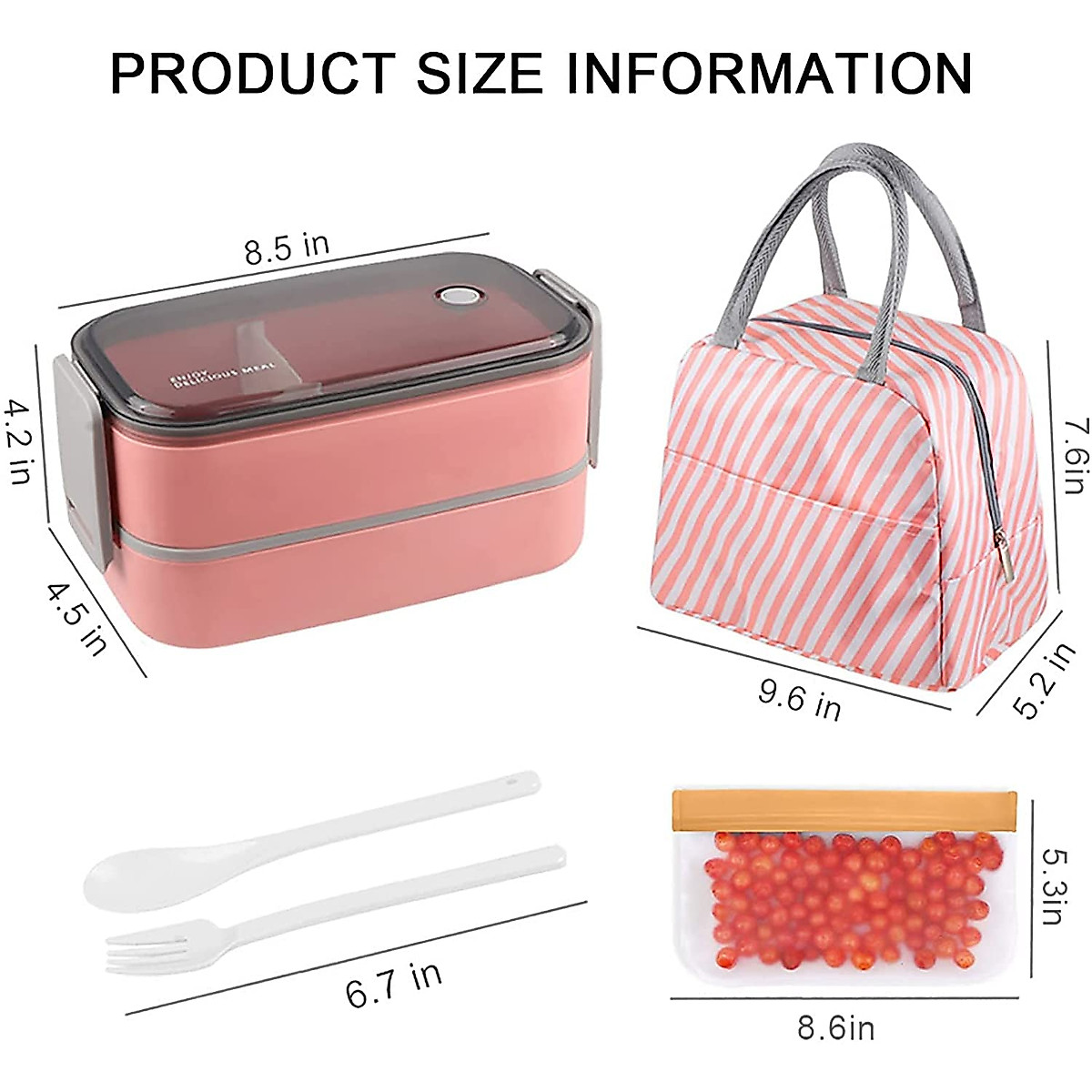NatraProw Bento Box For Adults BPA-Free Leak Proof 3 Compartments Lunch Box Kit With Detachable Divider, Lunch Bag, Stackable Lunch Containers Pink Bento Box With Utensils (pink)