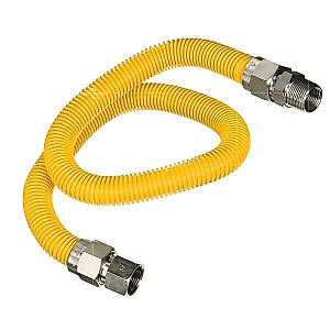 Gas Connector 18 inch Yellow Coated Stainless Steel, 1” OD Flexible Gas Hose Connector for Tankless Water Heater, with 3/4” FIP x 3/4” MIP Stainless Steel Fittings, 18” Gas Appliance Supply Line