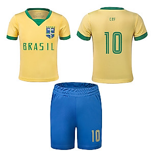 BDONDON Soccer Jerseys for Kids Brasil Soccer Clothes for Boys & Girls Football Training 3-4T Brazil Soccer Outfit (Brazil,4T)