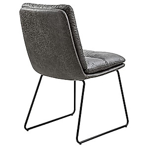 FurnitureR 2PCS Modern Luxury Comfortable Vintage Suede Faux Leather Upholstered Seat Armless Side Sturdy Metal Legs Living Room Dining Chair, Grey