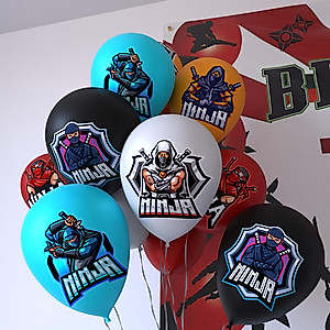 Nelton Ninja Party Supplies Includes Cake Topper, 24 Cupcake Toppers, 20 Latex Balloons, Happy Birthday Backdrop, 1 Table Cloth , 1 Banner