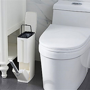 VONNST Bathroom Trash Can and Toilet Brush Set, 2L Small Trash Bin with Lid, Slim for Small Spaces, Waste Bin Toilet Brush Holder Garbage Bag Tissue Box Holder 4 in 1 Bathroom Kit, Brown