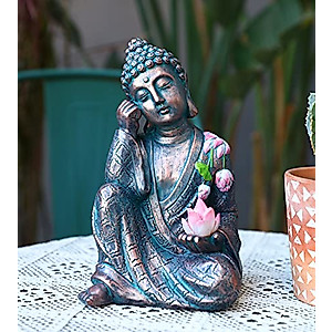 MIBUNG Zen Meditating Buddha Garden Statue Outdoor, Large Bronze Lotus Sitting Buddha Decor with Solar Lights Asian Art Ornament Sculpture, Patio Yard Lawn Home Decorations, Housewarming Gifts