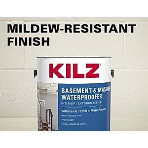 KILZ Basement and Masonry Waterproofing Paint, Interior/Exterior, White, 1 Gallon
