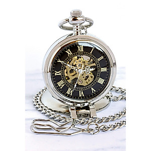 Coin Pocket Watch with Skeleton Quartz Movement | Gold Layered JFK Half Dollar | Genuine U.S. Coin | Sweeping Second Hand, Roman Numerals | Silvertone Case | Certificate of Authenticity
