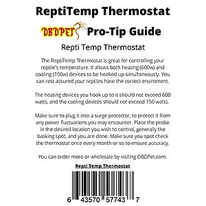 Zoomed Repti-Temp Digital Reptile Thermostat | Includes Attached DBDPet Pro-Tip Guide - Controls Terrarium temperatures, Heat mat, Heat Tape and More!