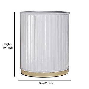 nu steel PAN-8PC/SET Panache Ceramic Bath Accessory Set for Vanity Countertops 8 Piece Includes Container, Dish,Tooth Brush, Tumbler,soap Lotion,Waste Basket,Tissue Box Holder,Tray-White/Gold