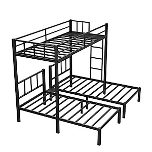 MERITLINE Triple Bunk Beds for 3, Metal Bunk Bed Twin Over Twin & Twin Size, Three Bed Bunk Beds for Kids, Teens,Can be Separated into 3 Twin Beds, Black