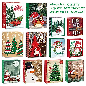 12 Christmas Gift Wrap Boxes Bulk with Lids for Wrapping Extra Large Clothes,12 tissue paper and 80 Christmas Stickers(Assorted size for Shirts, Robes, Coats, Sweaters and xmas Holiday Present)
