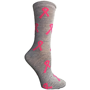 60 Pairs of Pink Ribbon Breast Cancer Awareness Ankle/Crew Socks for Women (Assorted (Crew))