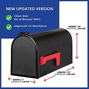 Plastic Rural Curbside Post Mount Mailbox - Weatherproof - Parcels Home Delivery - Lightweight - Made in Canada - 19'' x 10'' x 7'' (White)