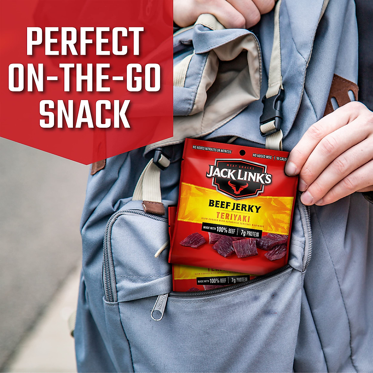 Jack Link's Beef Jerky, Teriyaki, Multipack Bags - Flavorful Meat Snack for Lunches, Ready to Eat - 7g of Protein, Made with Premium Beef, No Added MSG - 0.625 oz (Pack of 20)