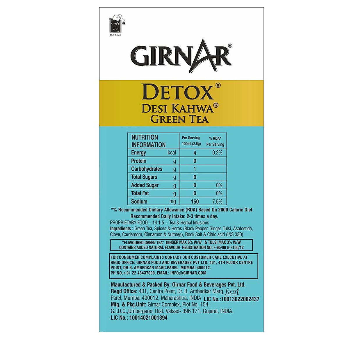 Girnar Detox Green Tea, (36 Teabags)