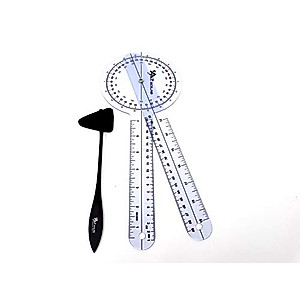 Plastic 12" Goniometer 360 Degree ISOM Physical Therapy Angle Protractor Ruler W/Bonus Fluoride Black Coated Reflex Hammer