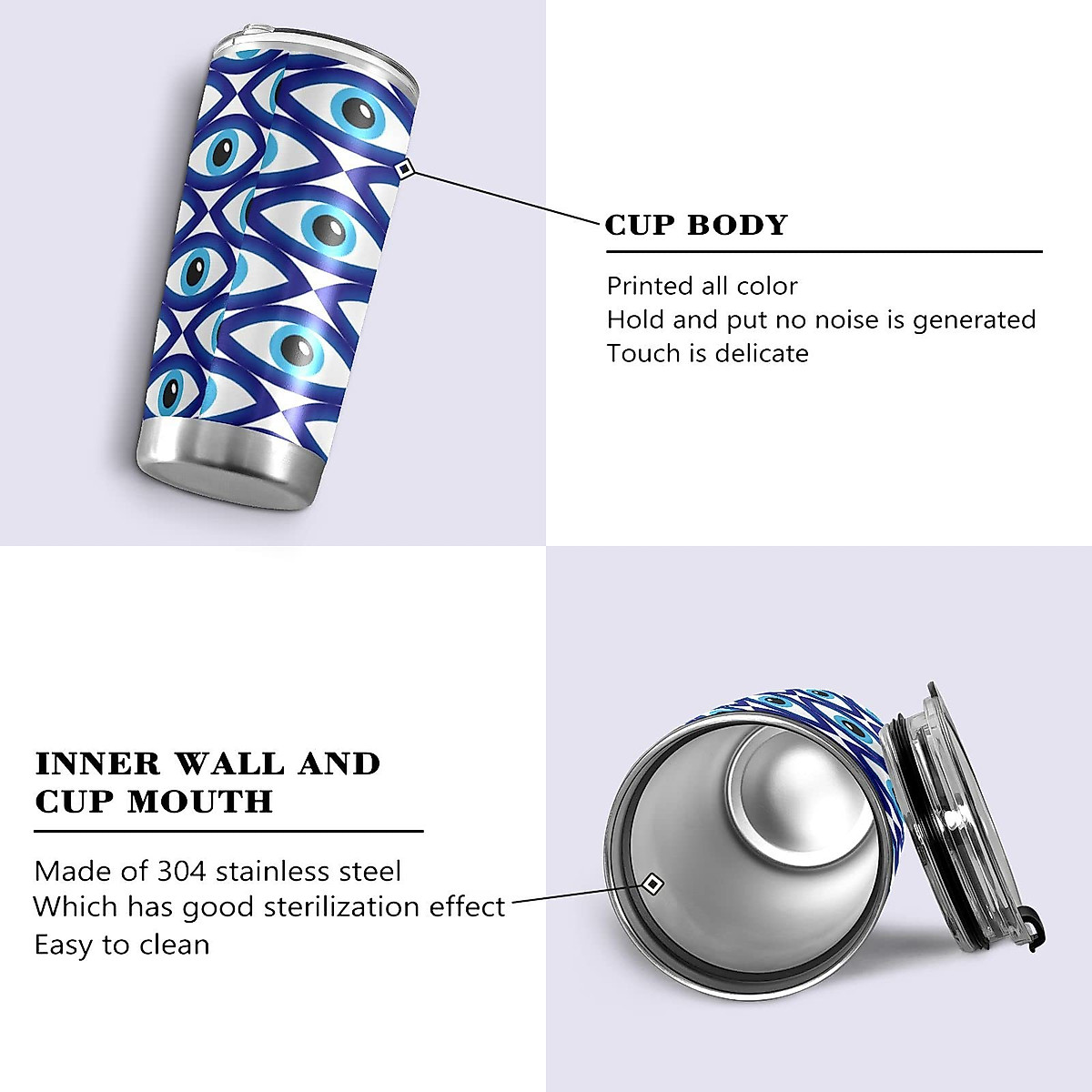 Wusikd Evil Eye Blue Straw Cup 20 oz Vacuum Insulated Cup Colorful Sports Water Bottles Stainless Steel Travel Mug Car Water Cup with Straw Lid