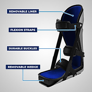 Brace On Adjustable Night Splint - Plantar Fasciitis, Achilles Tendon, Heel Spur, and Foot Pain Relief Stretching Boot for Men and Women, Gray, Small