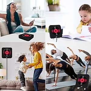 Portable Bluetooth CD Player,Wall Mountable CD Player for Home with Remote Control Dust Cover LCD Display Built-in HiFi Speakers FM Radio,Support CD/MP3/USB/TF/AUX Input Output (Black)