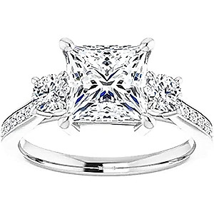 Moissanite World 3-Stone Moissanite Ring Princess 2.0CT, Moissanite Engagement Ring/Moissanite Wedding Ring/Bridal Ring Set 925 Sterling Silver Perfact for Gift Or As You Want (6)