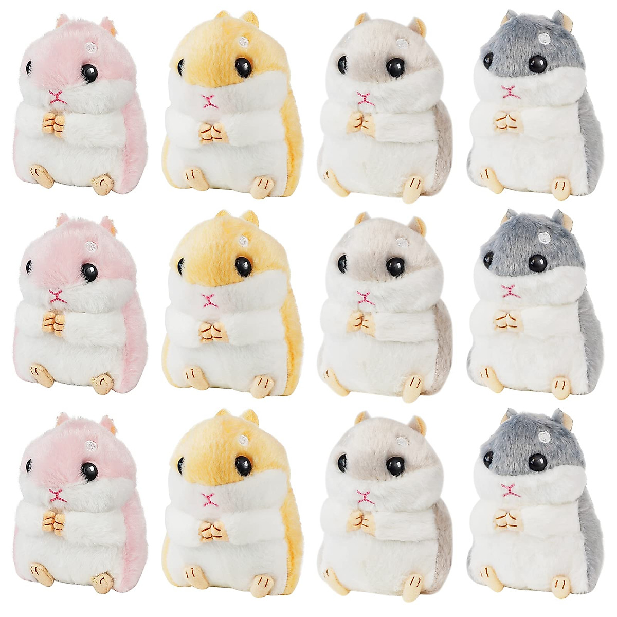 12 Pieces Cute Hamster Stuffed Animal Bulk Hamsters Plush Toy Small Stuffed Doll with Chain for Kid Boy Girl Party Favors Goodie Bag Fillers Carnival Prizes Birthday Gift, 4 Inches (Lovely Style)