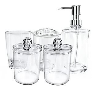 Transparent Bathroom Accessories Set 8 Pieces Bath Ensemble Includes Soap Dispenser, Toothbrush Holder, Toothbrush Cup, Soap Dish,New Apartment Essentials for Decorative Countertop
