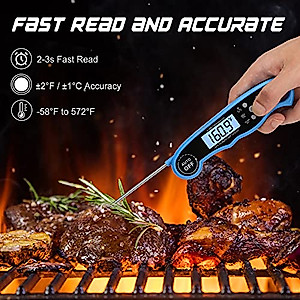 Digital Meat Thermometer for Cooking - Comluck CA002 Instant Read Meat Thermometer for Grilling and Smoking 2-in-1 Dual Probe Oven Safe Food Thermometer with Alarm for Grill BBQ Steak Turkey
