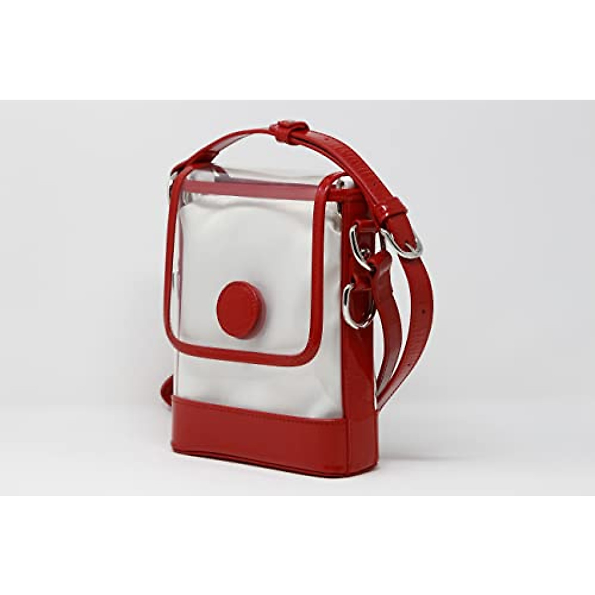 Clear Small Satchel Red Holographic Leather Trim with Removable Interchangeable Liner