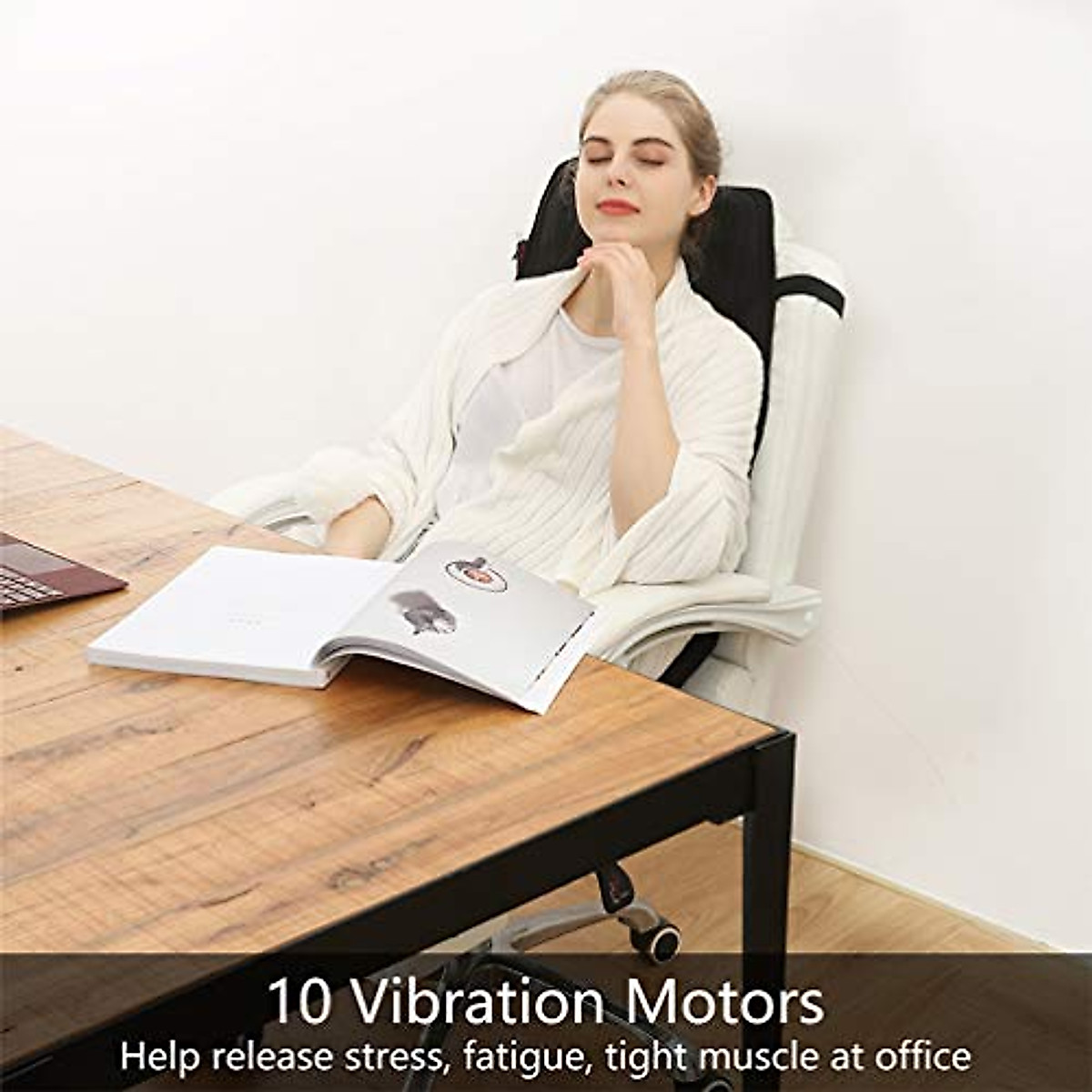 SLOTHMORE Vibration-Back-Massager with Heat, Back-Massage-Cushion, Chair Seat Massager with 10 Vibrating Nodes to Release Stress and Fatigue, for Home Office Use